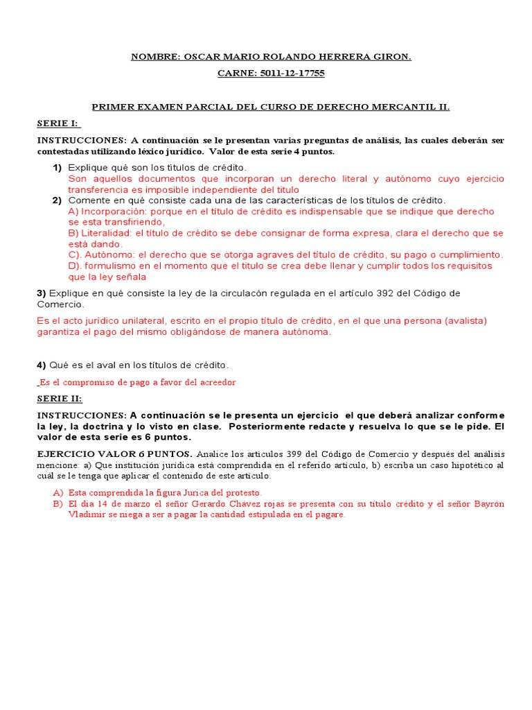 Examen Primer Parcial Mercantil II. 2021 | PDF