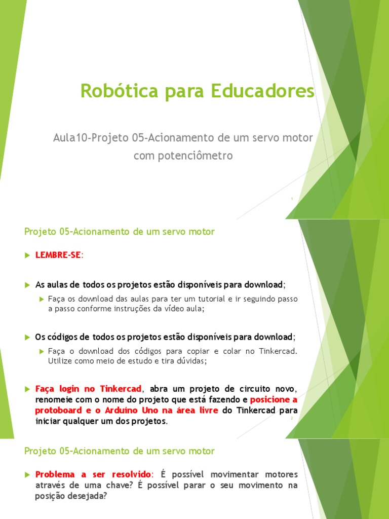 Aula10 Projeto+05 Acionamento+de+Um+Servo+Motor | PDF | Arduino | Informática