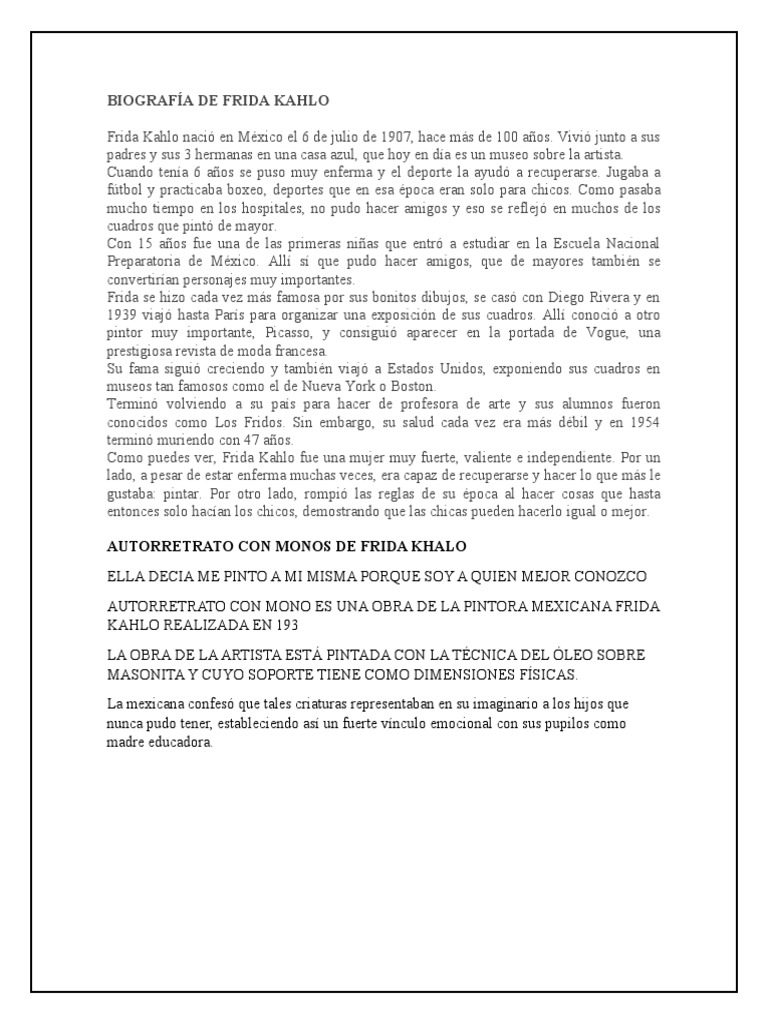 Biografía de Frida Kahlo | PDF