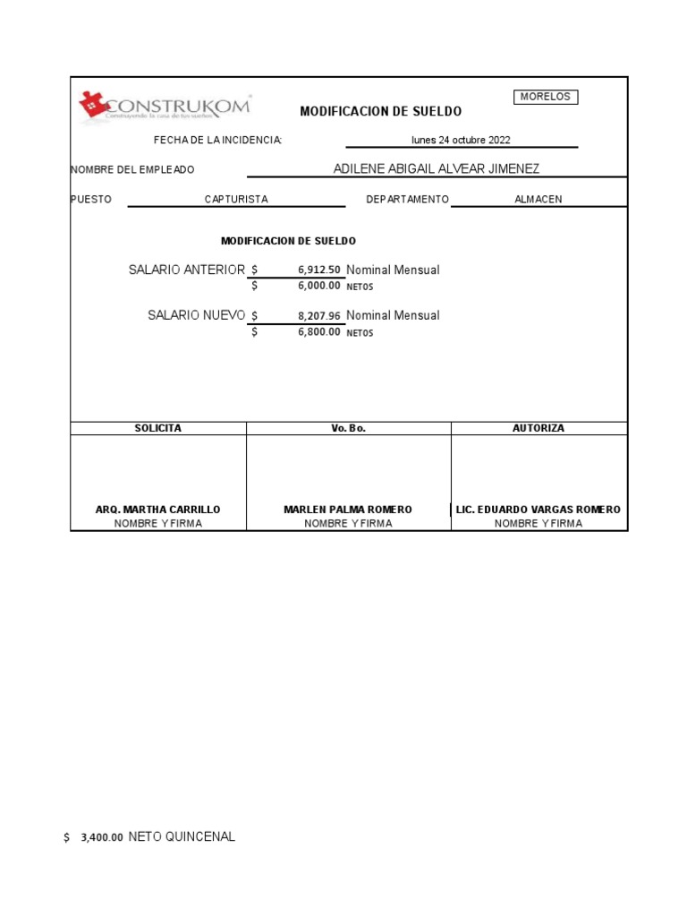 Formato Modificacion de Salario | PDF