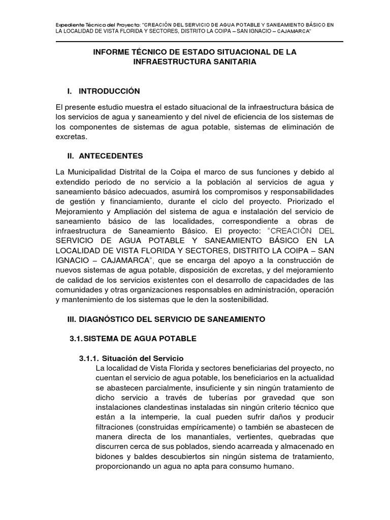 Informe Estado Situacional | PDF | Agua | Saneamiento