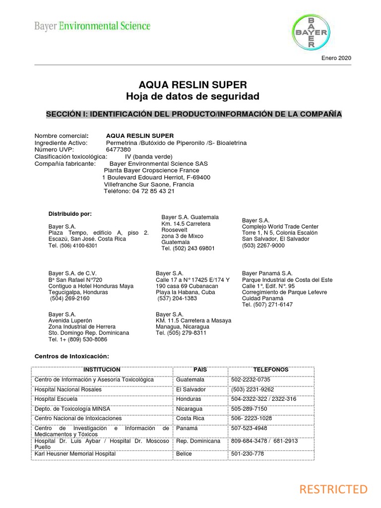 Aqua Reslin Super MSDS Version 2020 | PDF | Agua | Residuos