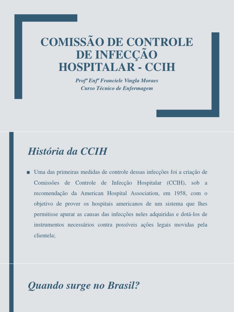 Aula 7 Comissão de Controle de Infecção Hospitalar - Ccih | PDF ...
