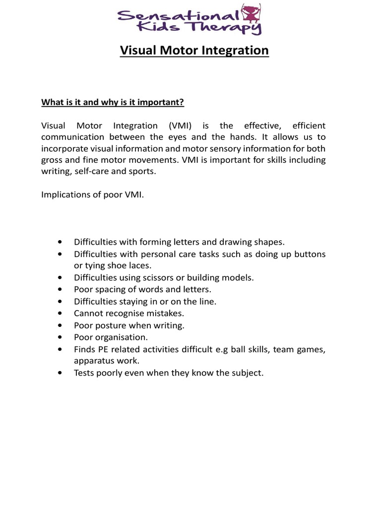 Visual Motor Integration Activities Guide | PDF