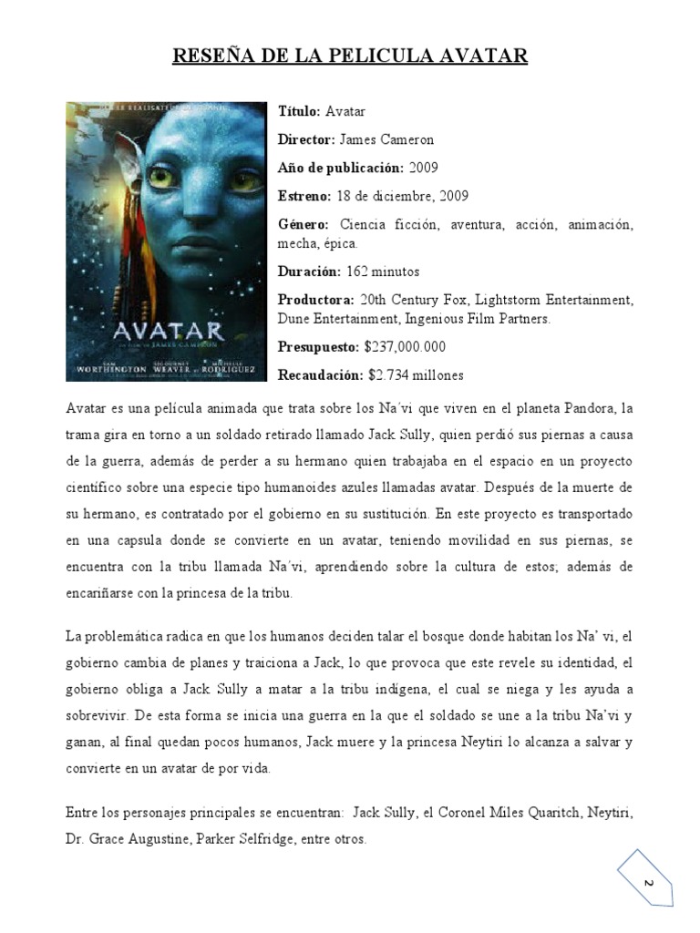 Reseña de La Película Avatar | PDF | Avatar (película de 2009)
