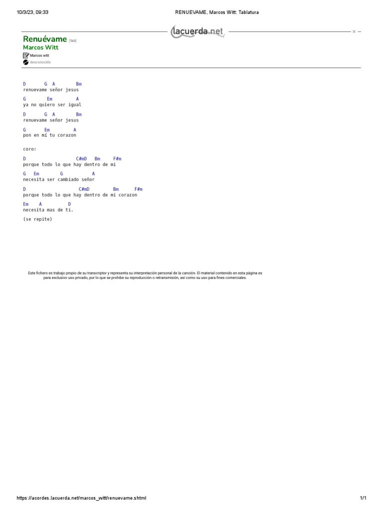 RENUEVAME, Marcos Witt - Tablatura | PDF