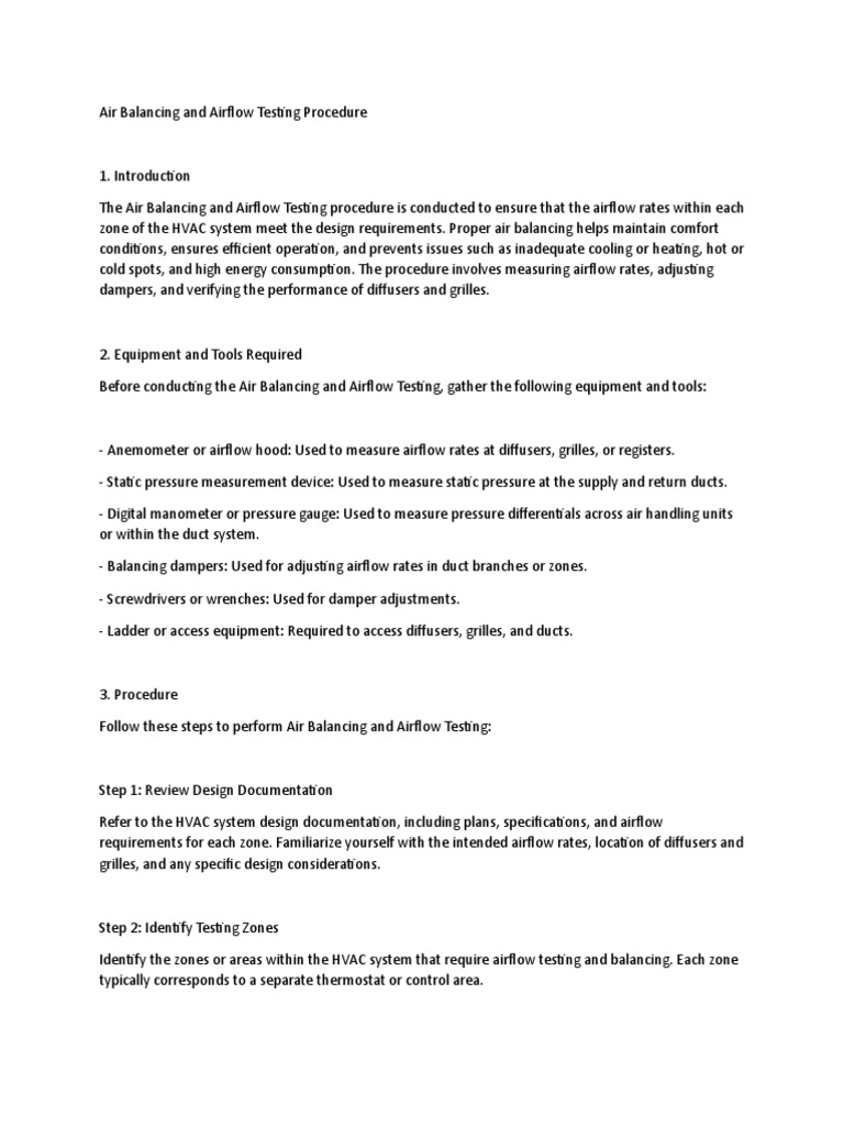 Air Balancing Flow Testing Procedure | PDF | Duct (Flow) | Building ...