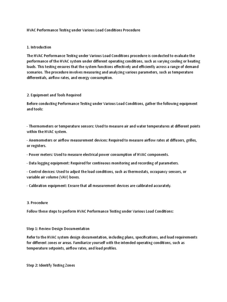 HVAC Performance Testing Under Various Load Conditions Procedure | PDF ...