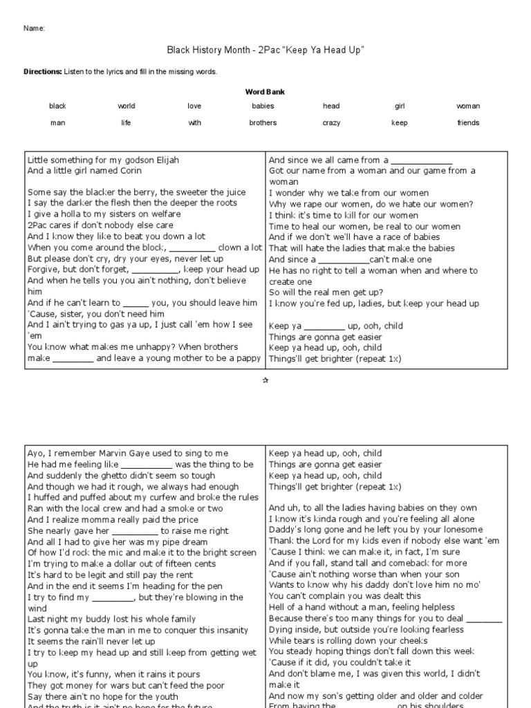 2Pac's "Keep Ya Head Up" Lyrics Guide | PDF