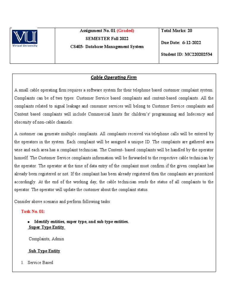 CS403 Assignment 1 | PDF | Information Technology | Information Technology Management