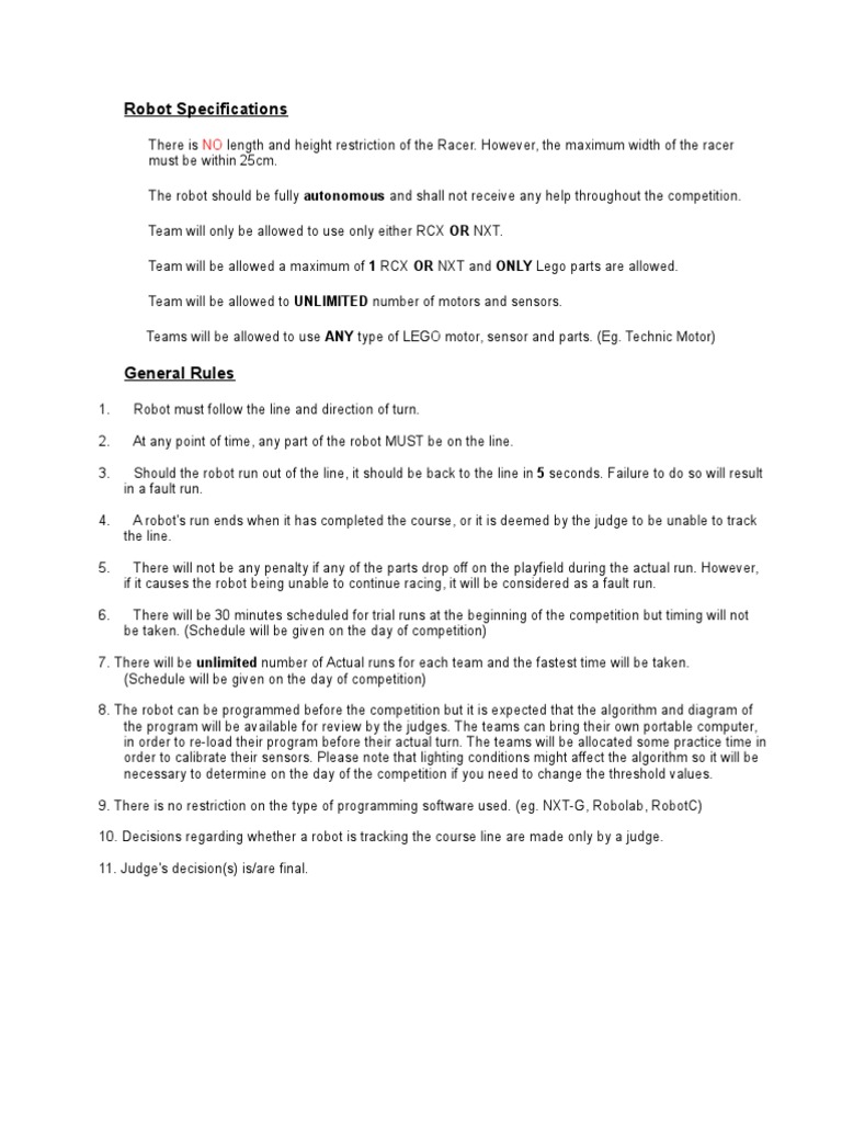 Autonomous LEGO Robot Competition Rules | PDF | Areas Of Computer ...