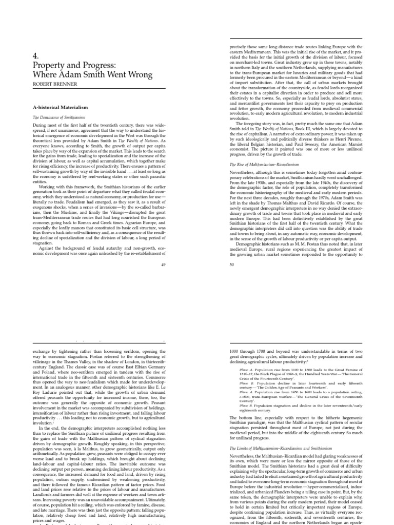 Brenner: Revisiting Smith's Growth Theory | PDF | Economic Growth ...