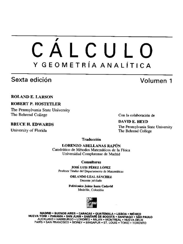 Calculo y Geometria Analitica 6ºedicion Vol 1 - Roland Larson, Robert P. Hostetler, Bruce H ...