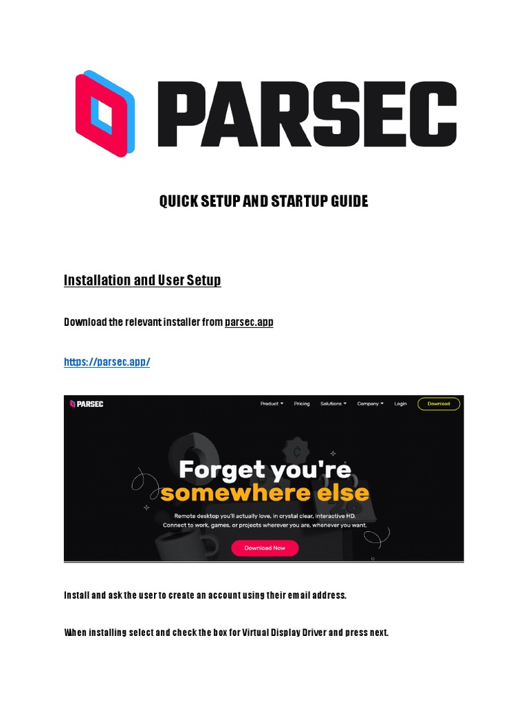 Parsec Quick Setup and Startup Guide | PDF