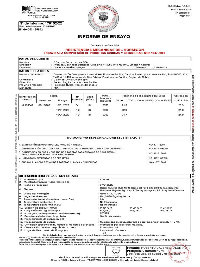 Certificados | PDF | Hormigón | Mecánica