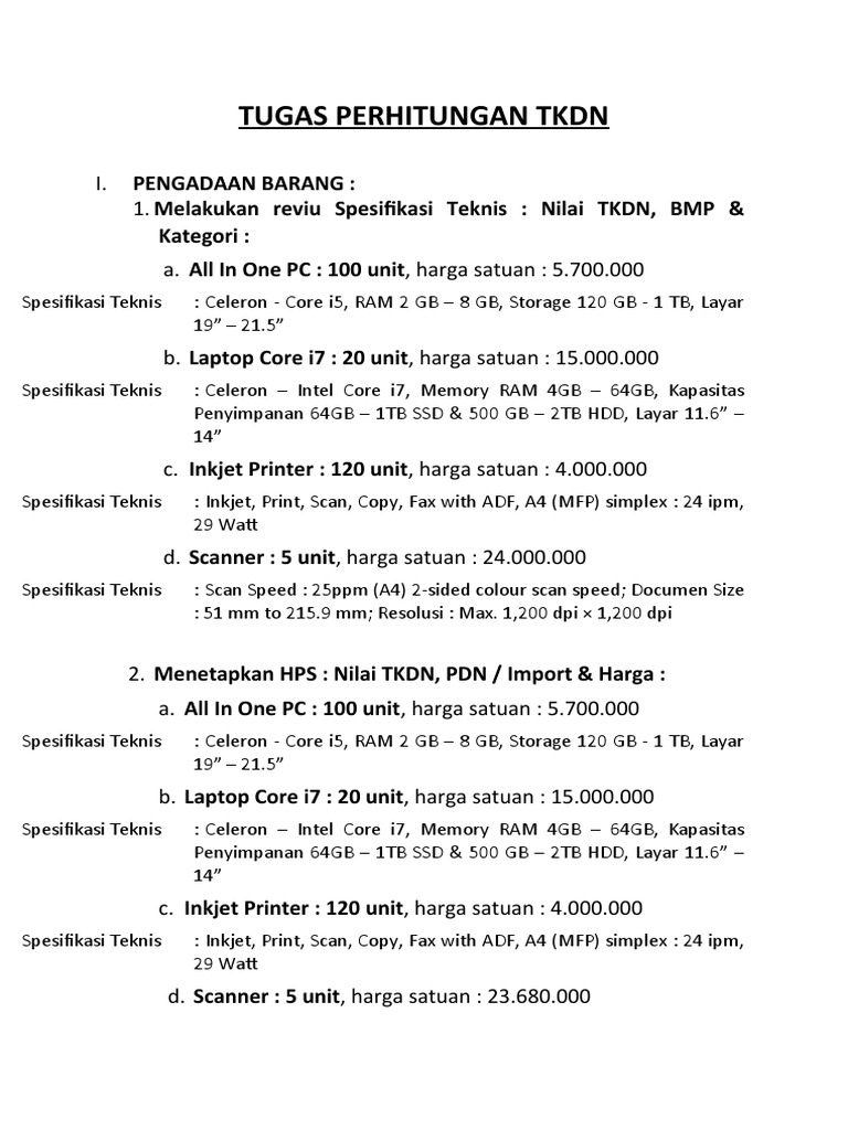 Tugas Perhitungan TKDN | PDF