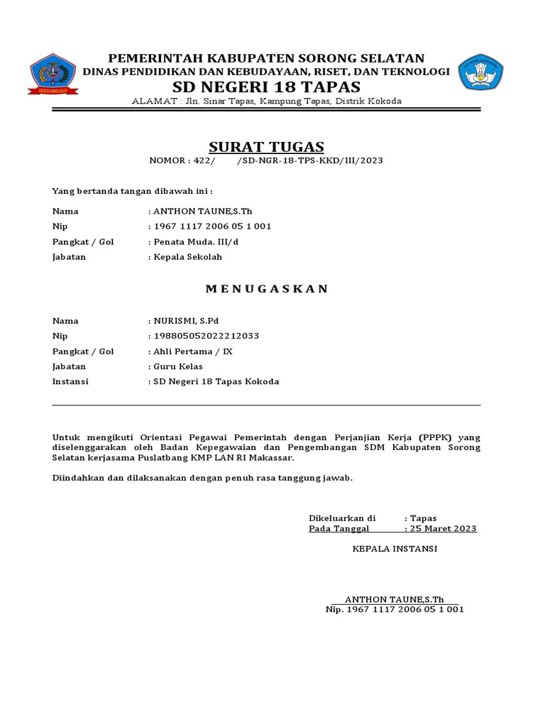 Contoh Surat Tugas | PDF
