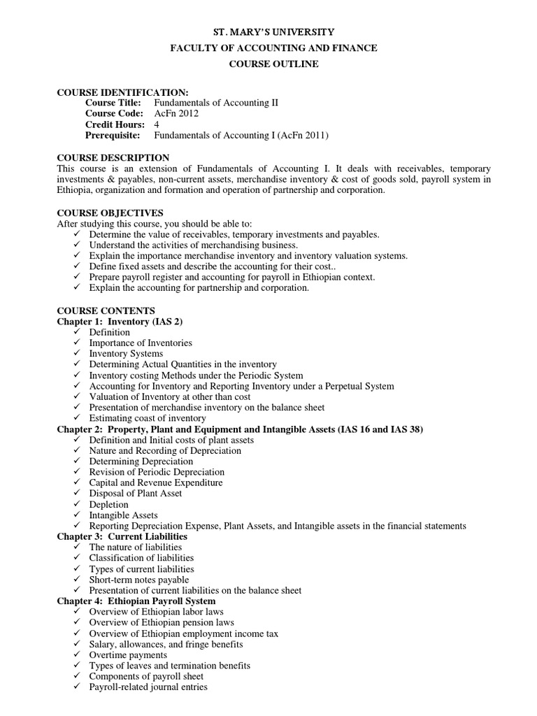 Course Outline For Fundamentals of Accounting II | PDF | Balance Sheet ...