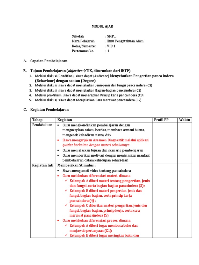Contoh Modul Ajar (Proses Dan Produk) | PDF
