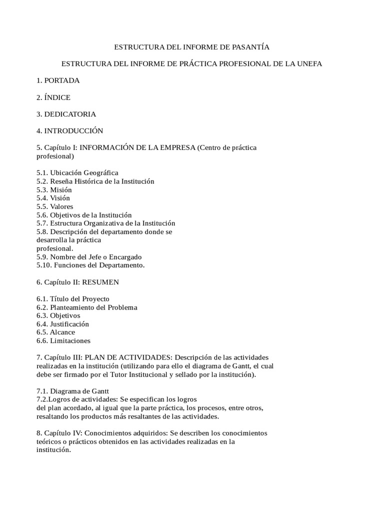 ESTRUCTURA DEL INFORME DE PRACTICAS PROFESIONALES | PDF