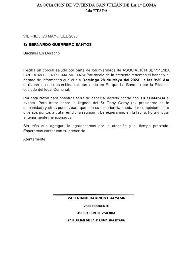 Modelo Carta de Invitación Formal A Una Autoridad | PDF