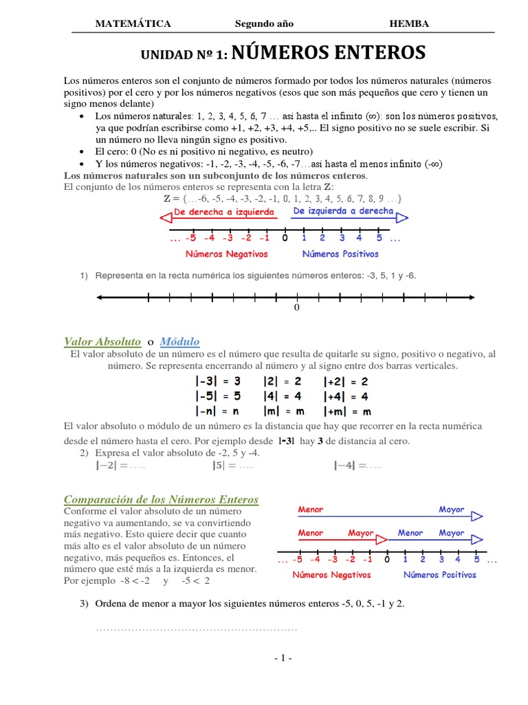 Números Enteros: Conceptos y Operaciones | PDF | Entero | Multiplicación
