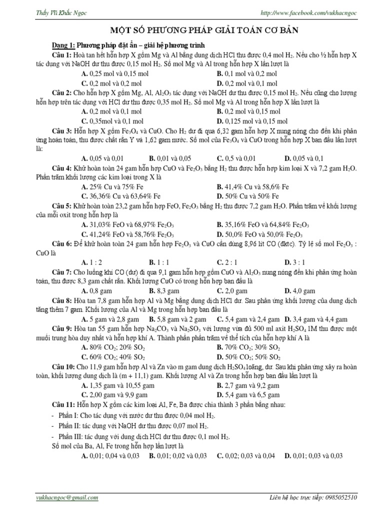 Bai Tap Cac Phuong Phap Giai Toan Co Ban 2020 | PDF