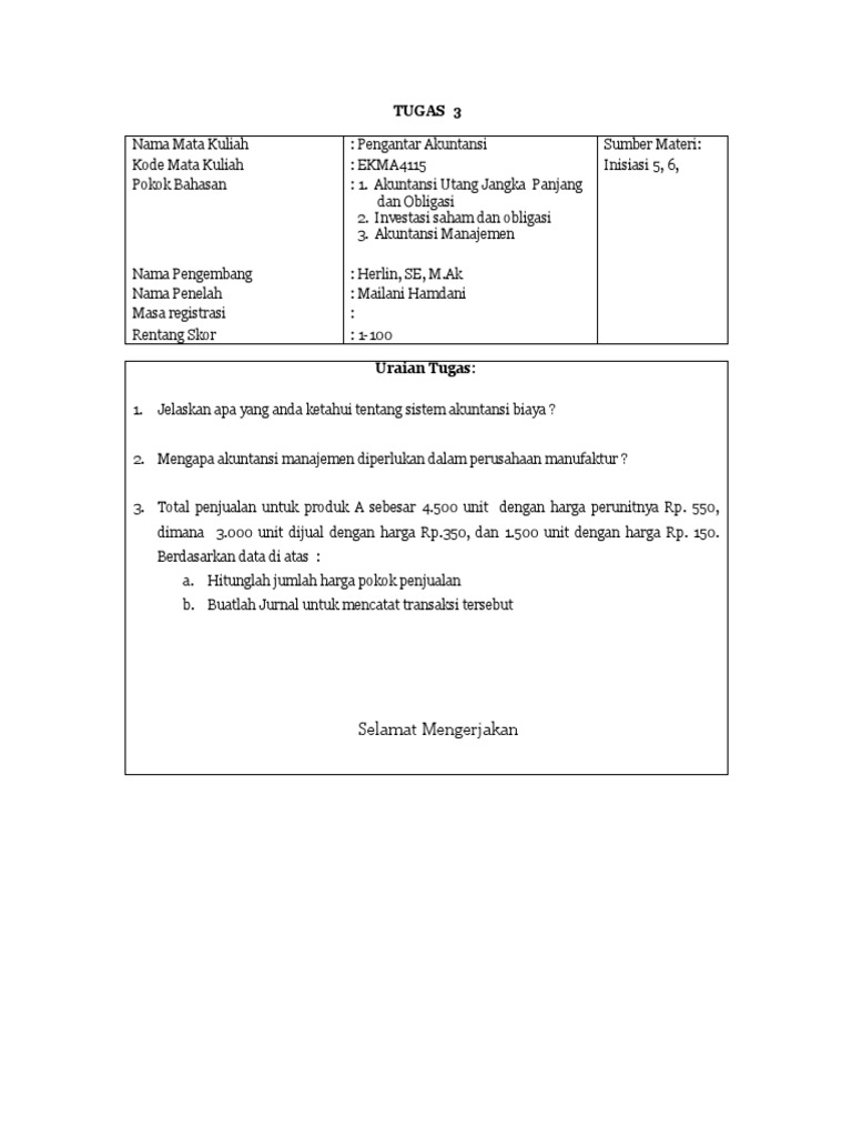 Tugas 3_Pengantar Akun Tansi | PDF