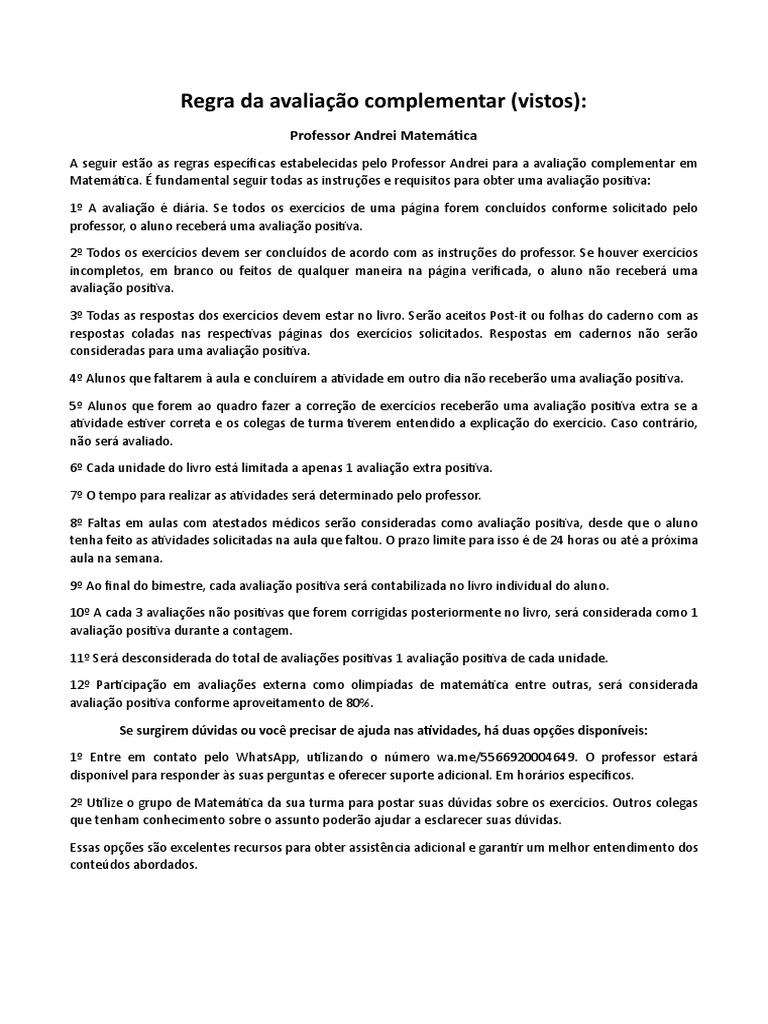 Regras Avaliação Positivas | PDF