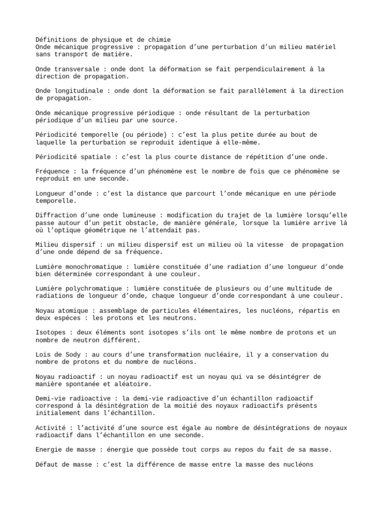 Definitions Physiques 2 Bac PC Biof | PDF