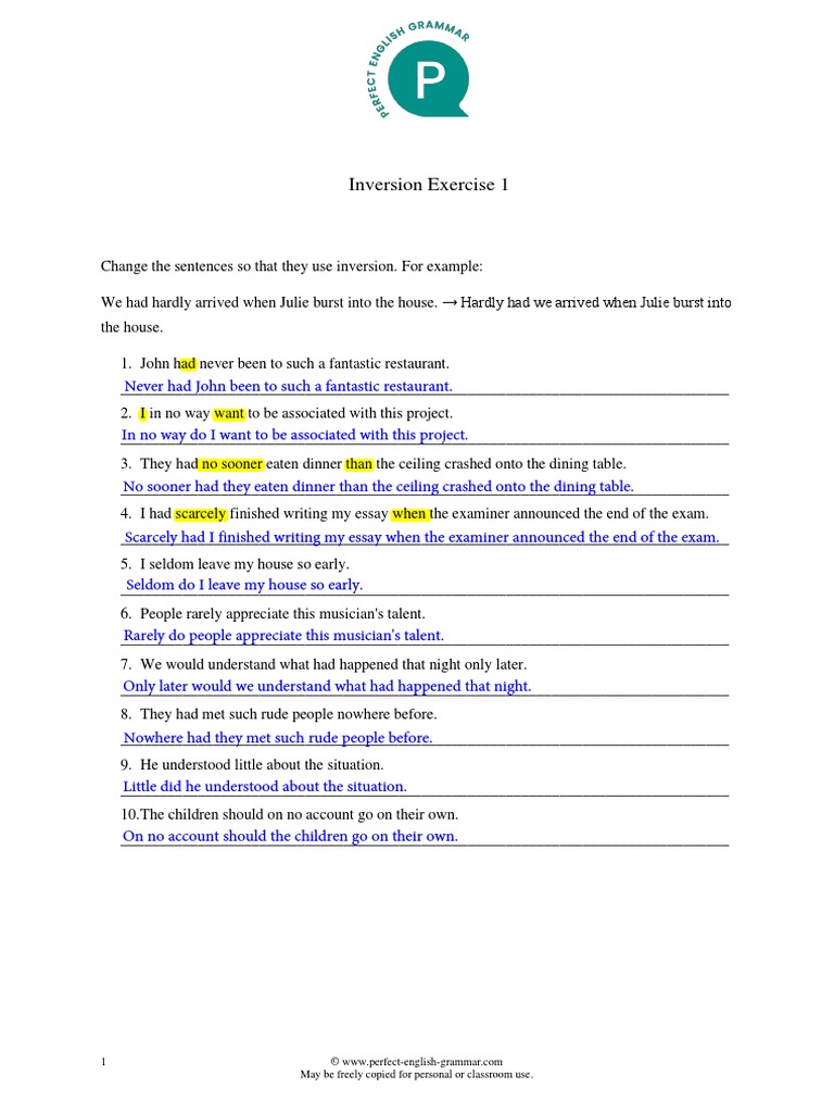 Inversion Exercise 1 | PDF | Food And Drink | Cuisine