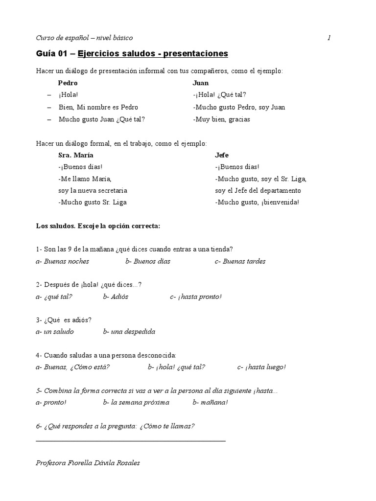 Guia 01 Ej Saludos y Presentaciones | PDF