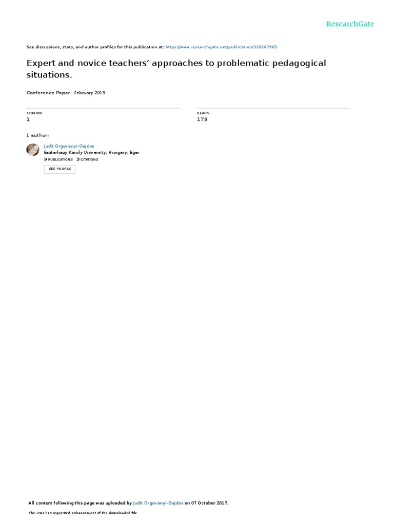 Expert and Novice Teachers' Approaches To Problematic Pedagogical Classroom Situations | PDF ...