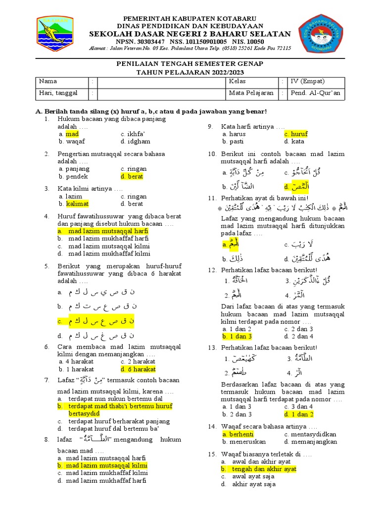 PTS BTA Semester 2 Kelas 4 | PDF