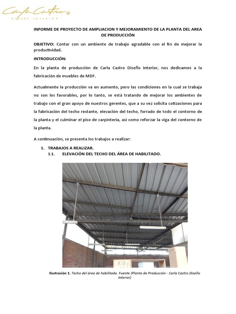 Informe de Proyecto de Ampliacion y Mejoramiento de La Planta Del Area de Producción | PDF ...