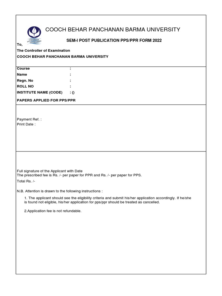 Cooch Behar Univ. SEM-I PPS/PPR Form | PDF