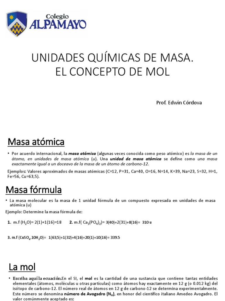 Unidades Quimicas de Masa | PDF | Mole (Unidad) | Sustancias químicas