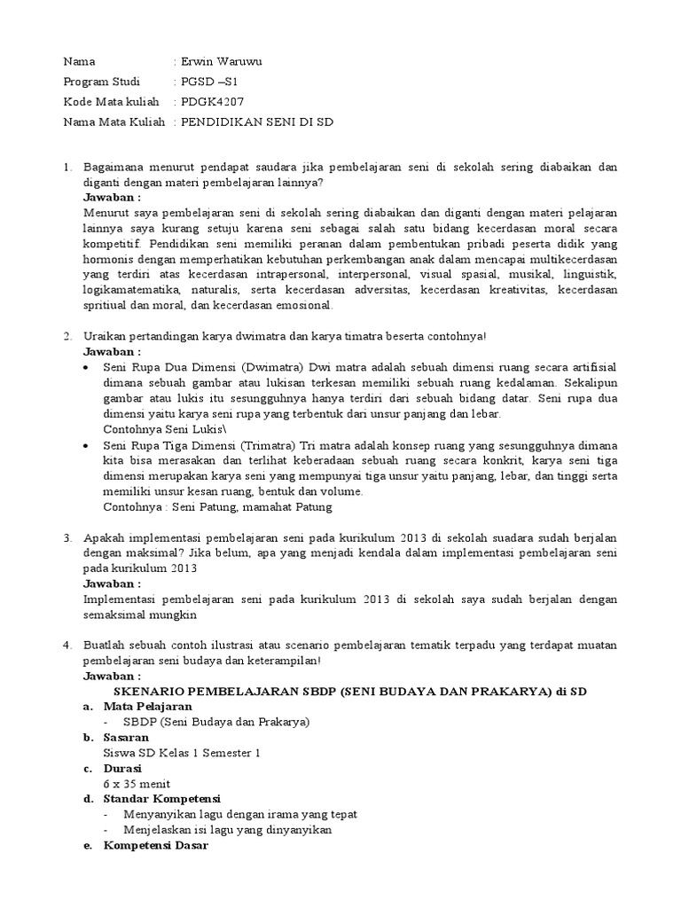 Tugas 3 PENDIDIKAN SENI DI SD | PDF