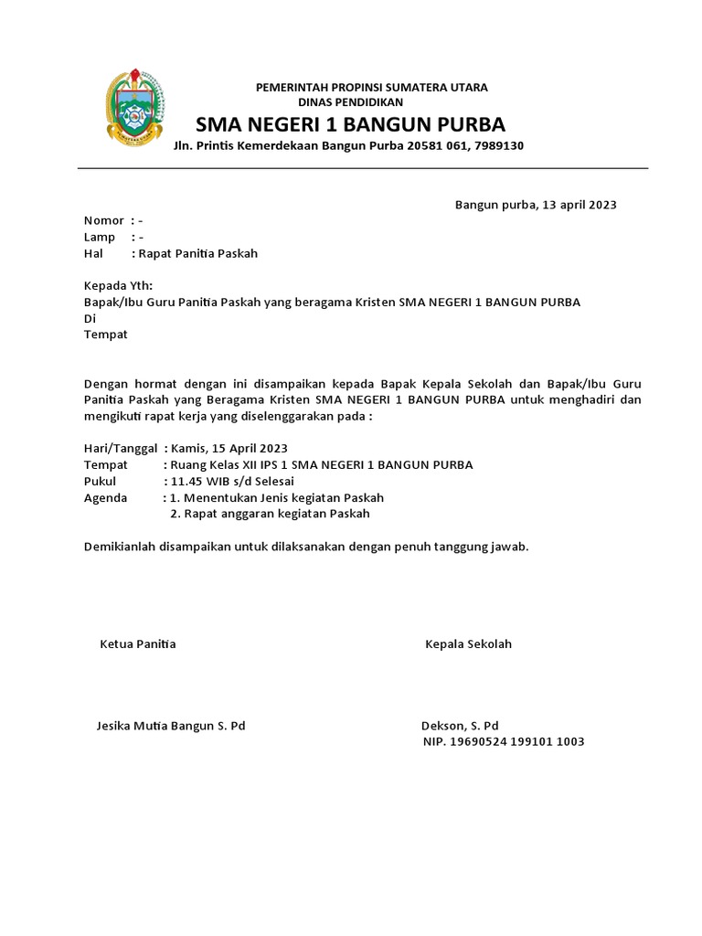 Undangan Rapat Panitia Paskah 2023 | PDF