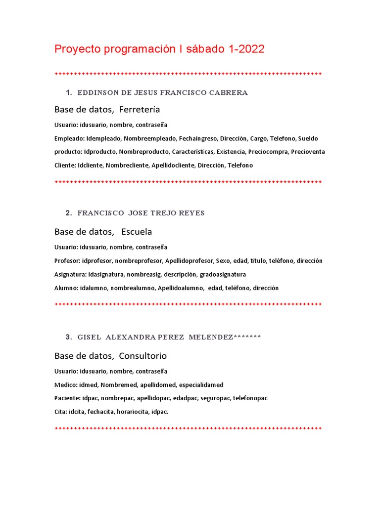 Proyecto Programacion I Sabado 1-2022 | PDF