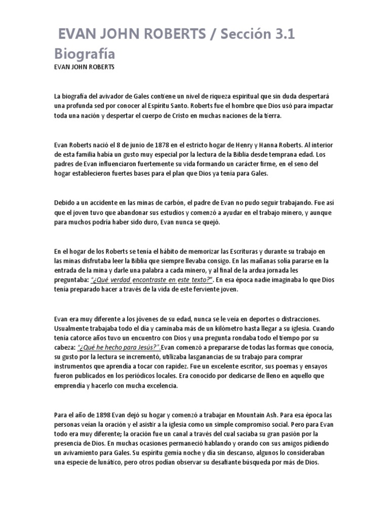 Evan John Roberts | PDF | Oración | espíritu Santo
