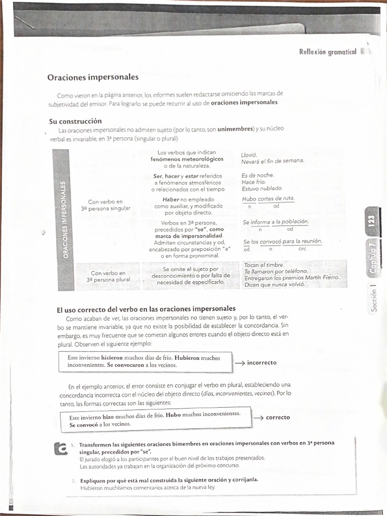 Oraciones Impersonales | PDF