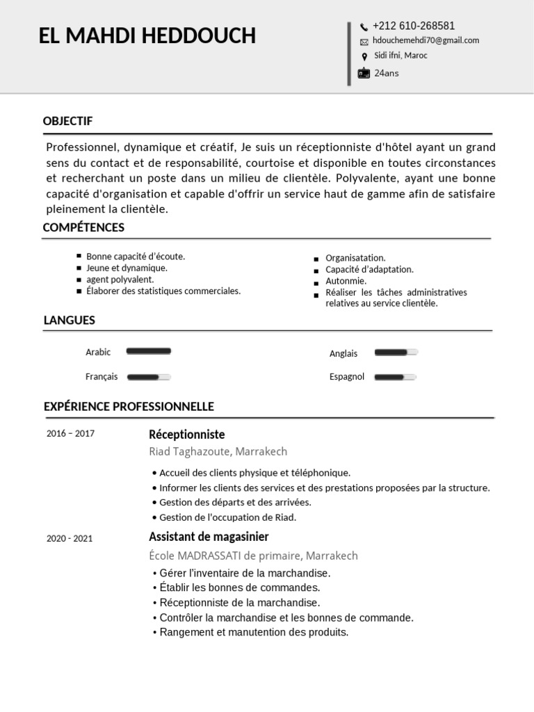 CV de réceptionniste polyvalent | PDF | Microsoft
