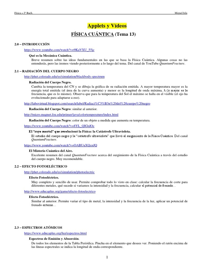 Applets de F+¡Sica Cu+Íntica para Los Alumnos - Tema 13 | PDF | Espectro de emisión | Principio ...