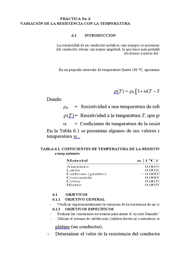 Practica 6 Variacion de R Con T | PDF | Conductor electrico | Electrón