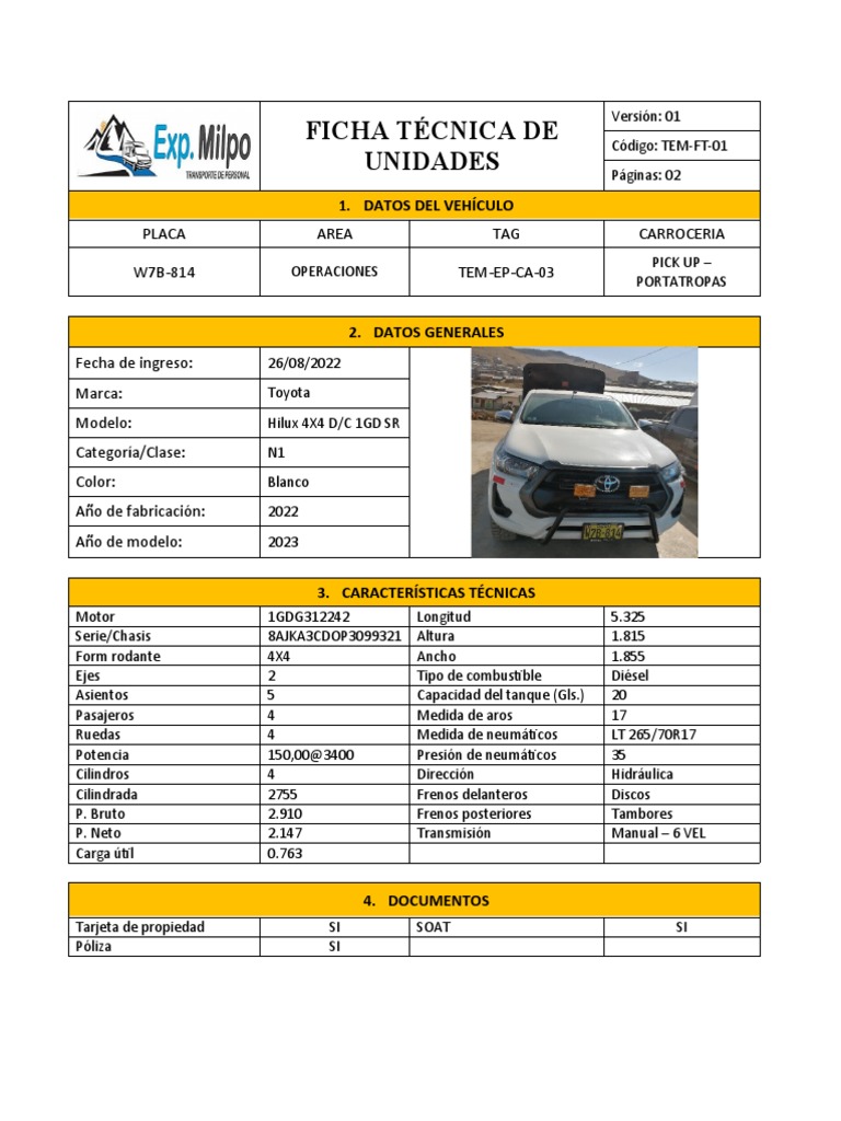 Ficha Tecnica | PDF | Vehículos | Vehículo de motor