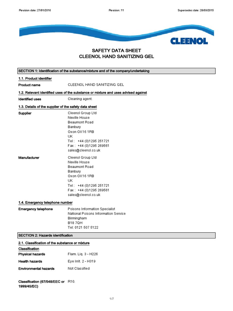 Cleenol - Hand Sanitizer | Download Free PDF | Occupational Safety And Health | Chemistry
