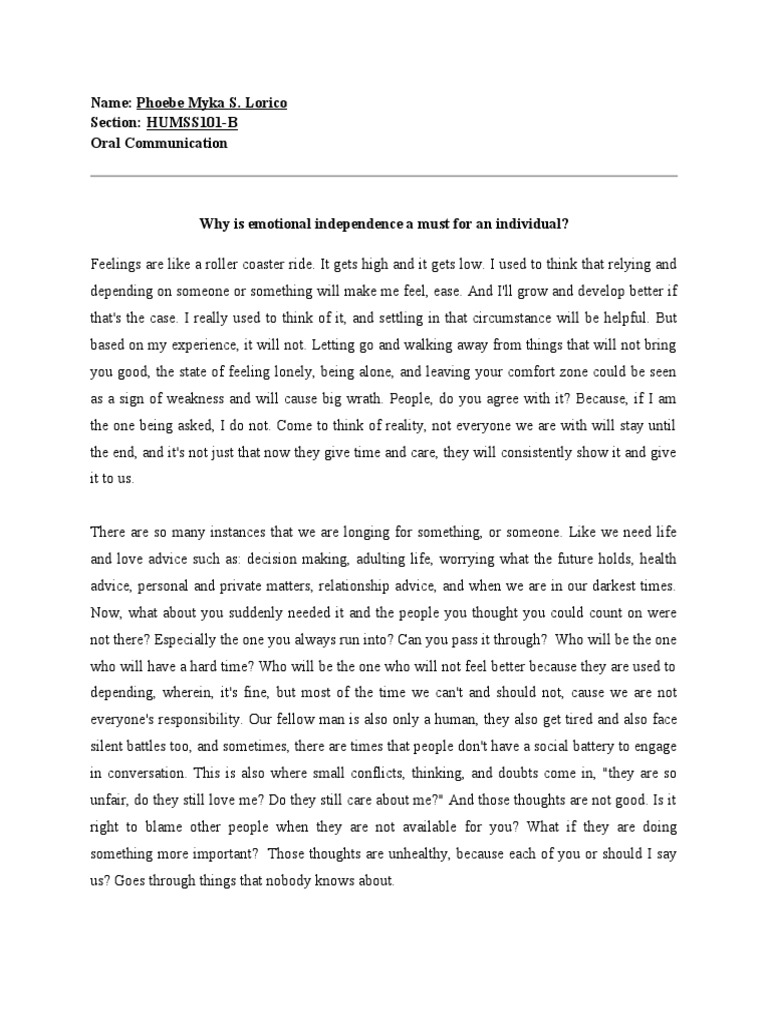 Oral Communication Speech | PDF | Thought | Feeling