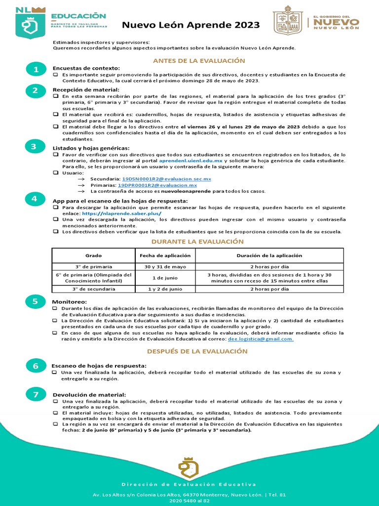 Evaluación Nuevo León Aprende 2023 | PDF