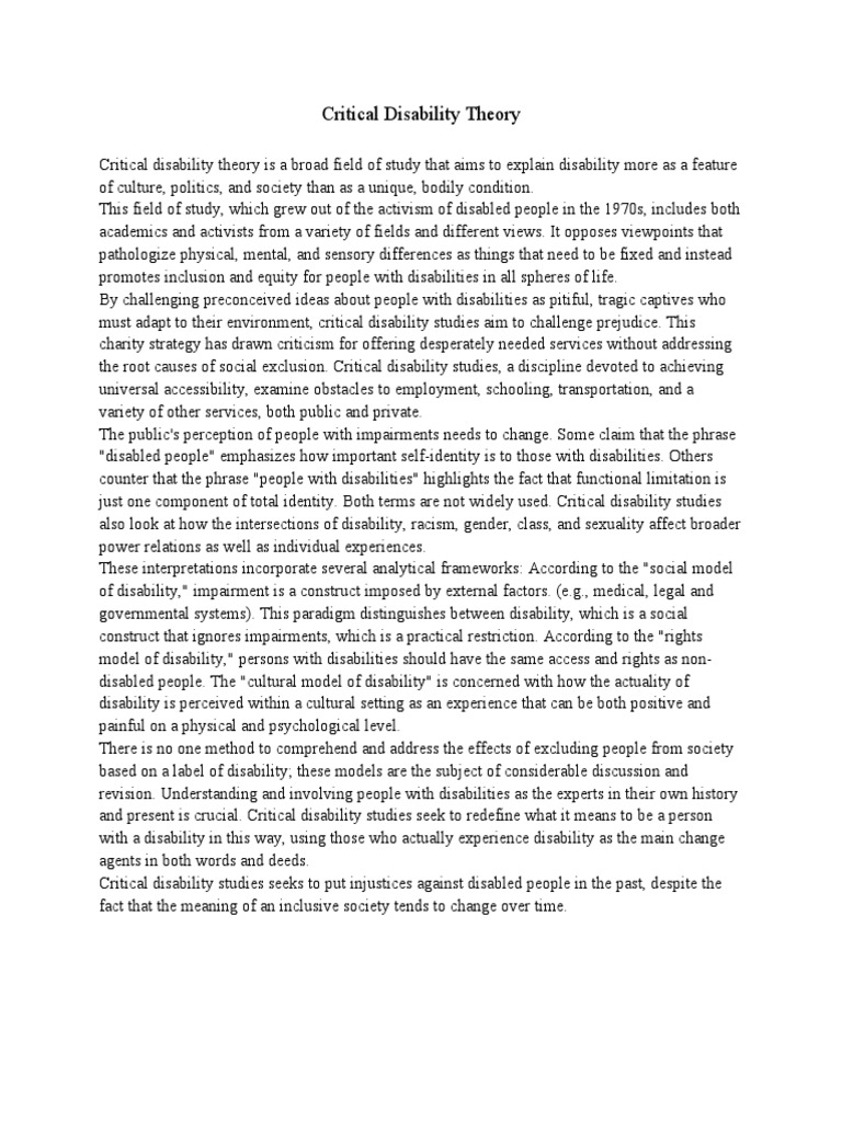 Understanding Critical Disability Theory | PDF | Disability ...
